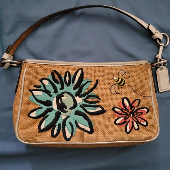 Coach | Bags | Coach Hand Woven Straw Shoulder Mini Purse Bees And ...